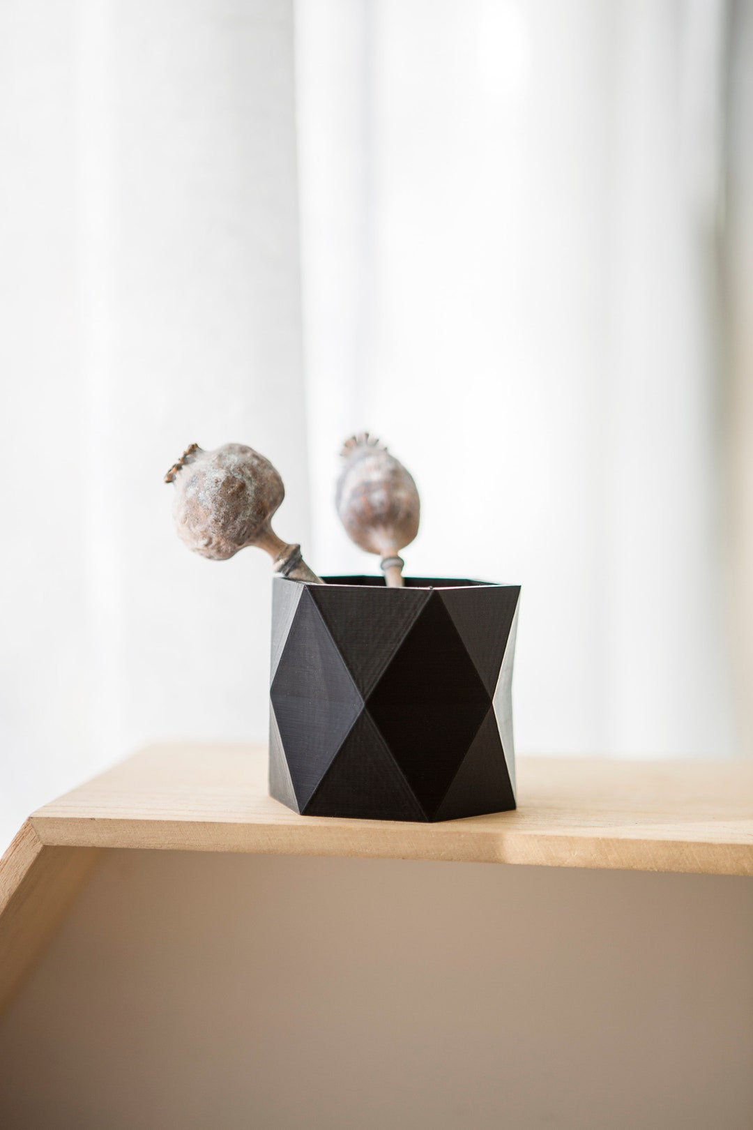 Small Black Plant Pot, 3D Printed Geometric Cactus Planter Set for ...