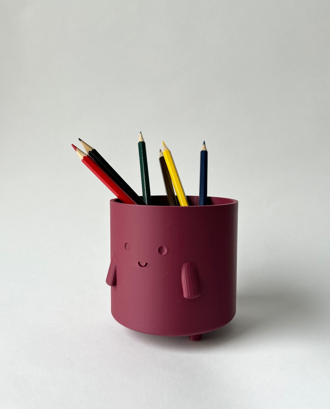 3D Printed Happy Face Pencil Holder: Burgundy PLA Desk Organizer - Etsy