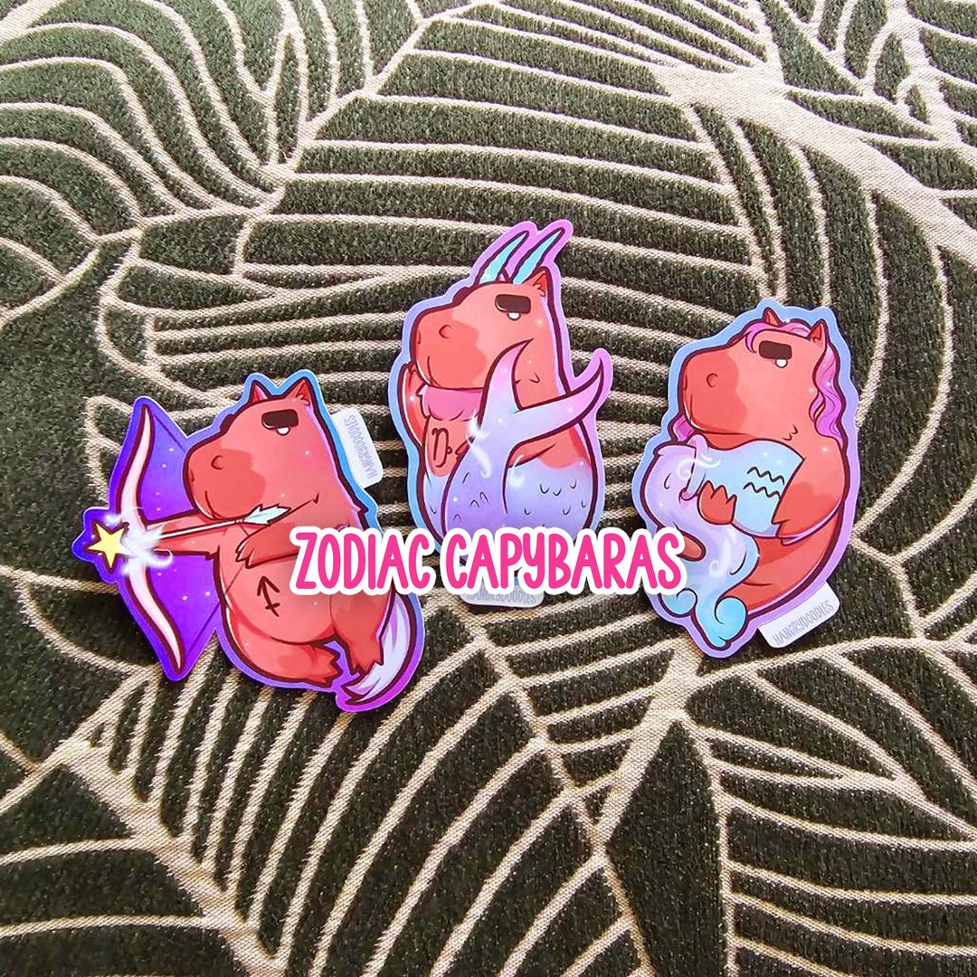 Zodiac Capybara Perro Coco Vinyl Sticker Sagittarius Capricorn Aquarius ...