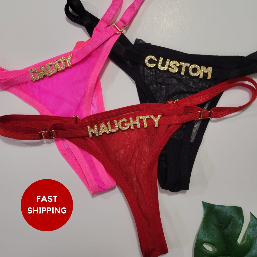 Custom Thong Personalized Name Thong With Gold Charm Letters See ...