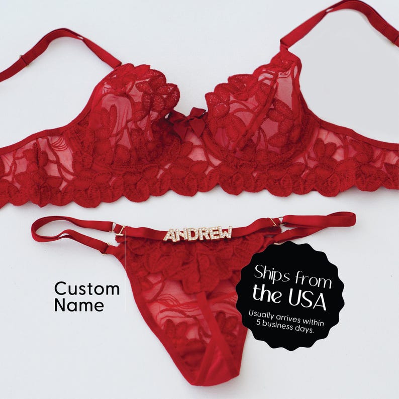 Personalized Thong With Name • Bra and Panty & Garter Set • Custom Name ...
