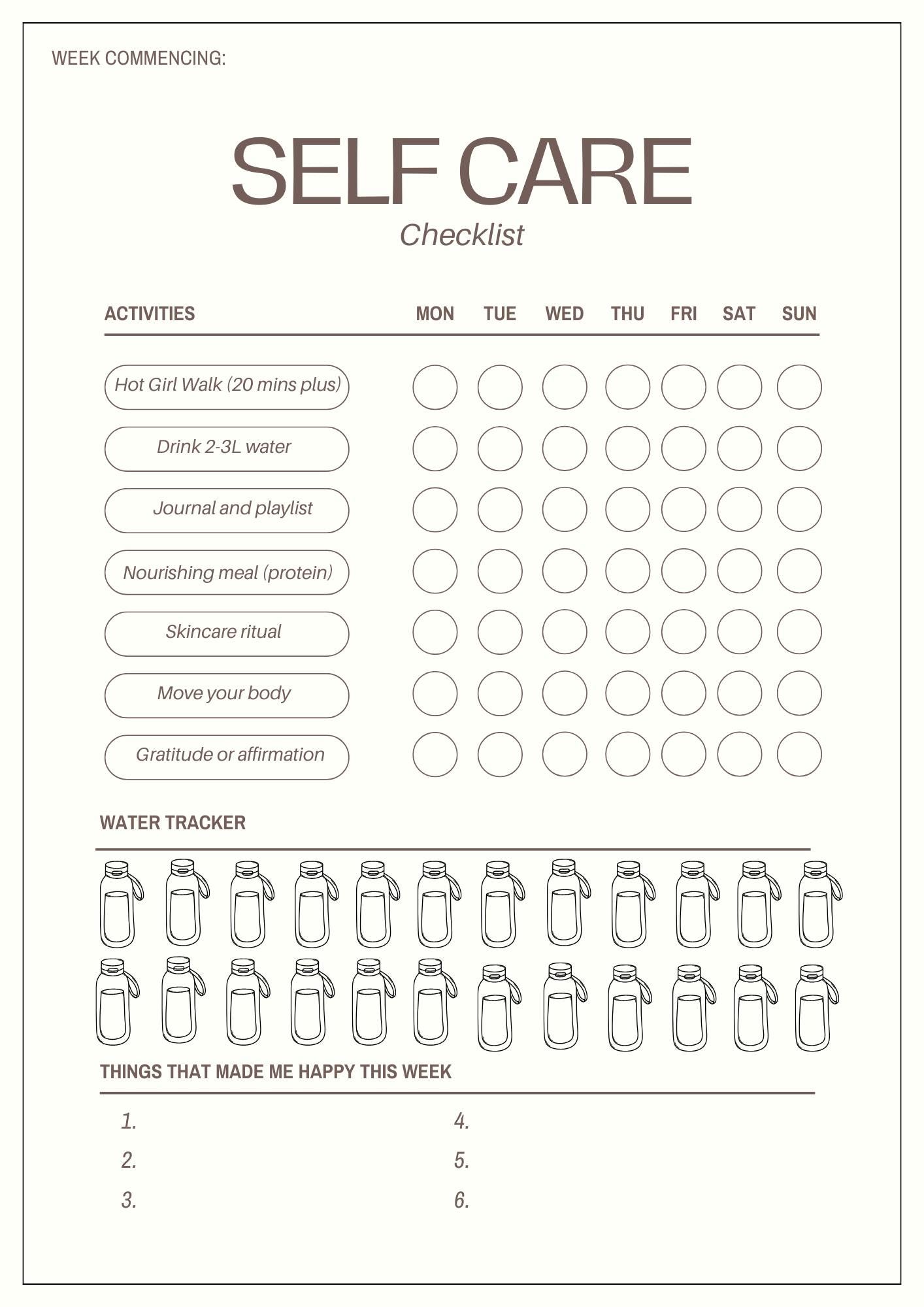 Self Care Weekly Checklist to Be THAT Girl - Etsy
