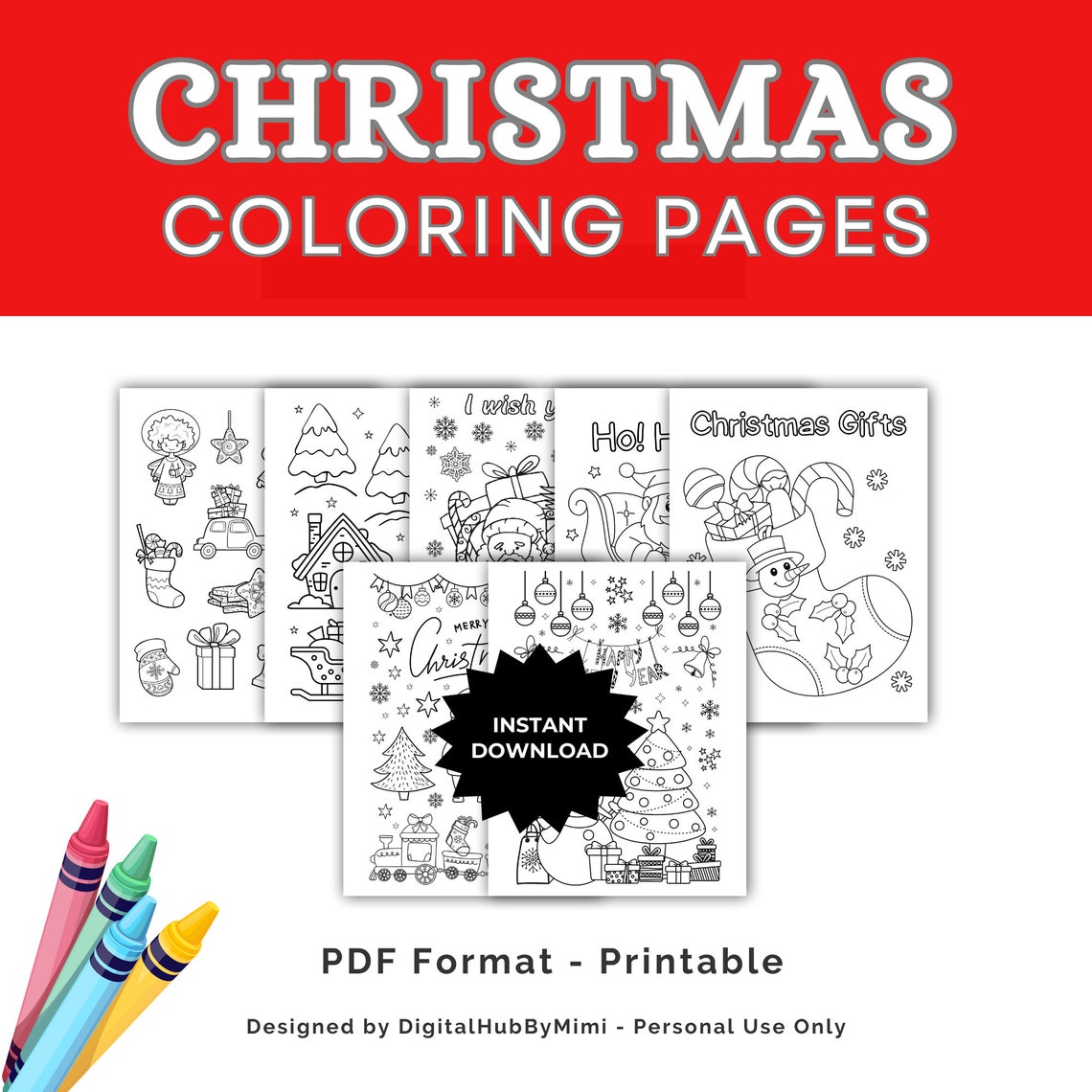 Christmas Coloring Pages, Printable Coloring Pages for Kids, Holiday ...