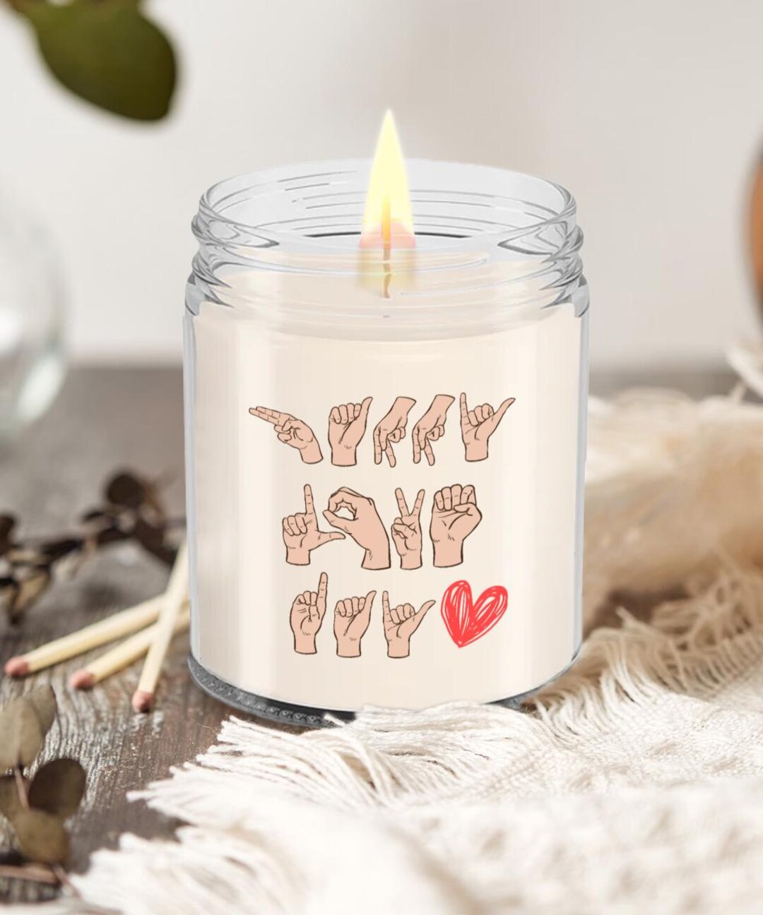 ASL Valentine's Day Soy Candle, Sign Language Gift - Happy Love Day - Etsy