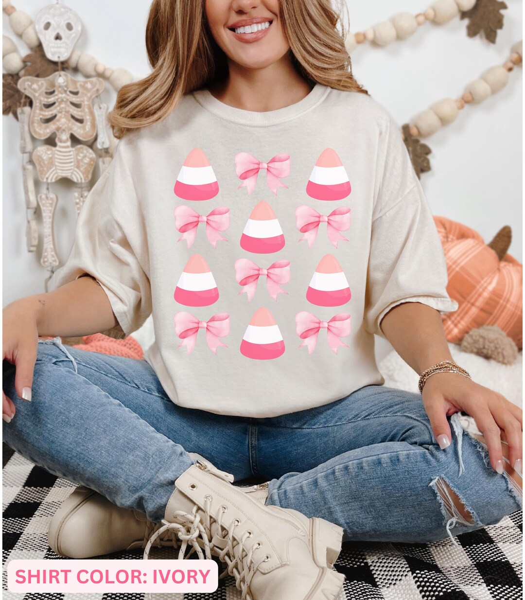 Pink Candy Corn Coquette Bows Halloween Shirt, Gift for Cute Horror ...
