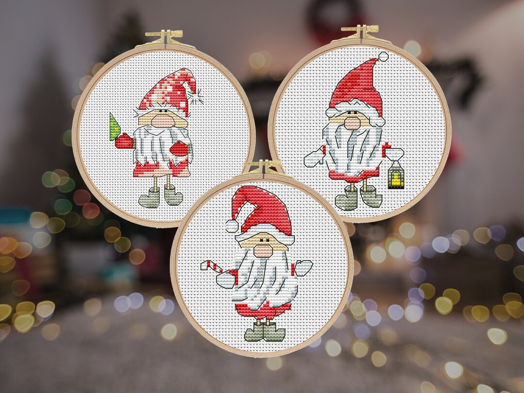 Set of 3 Santa, Christmas Cross Stitch Ornament Patterns PDF - Etsy