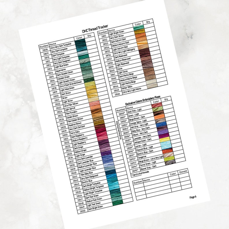 DMC Embroidery Floss Color Tracker - All-in-one PDF Set Dmc Thread ...