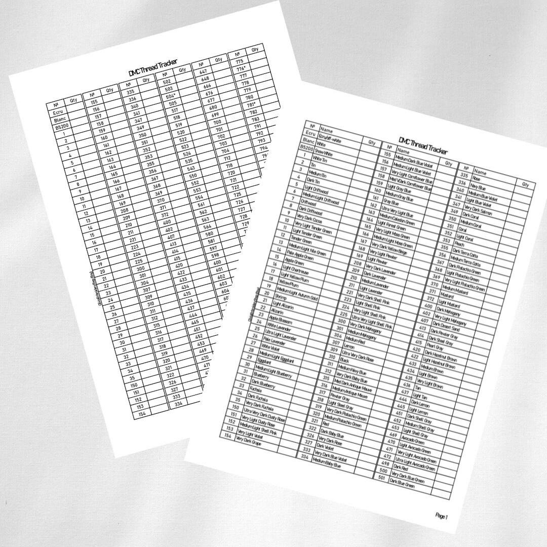 DMC Embroidery Floss Color Tracker - All-in-one PDF Set Dmc Thread ...