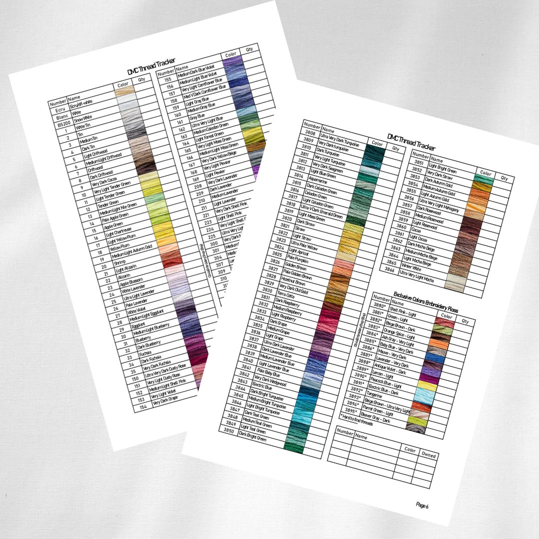DMC Embroidery Floss Color Tracker - All-in-one PDF Set Dmc Thread ...
