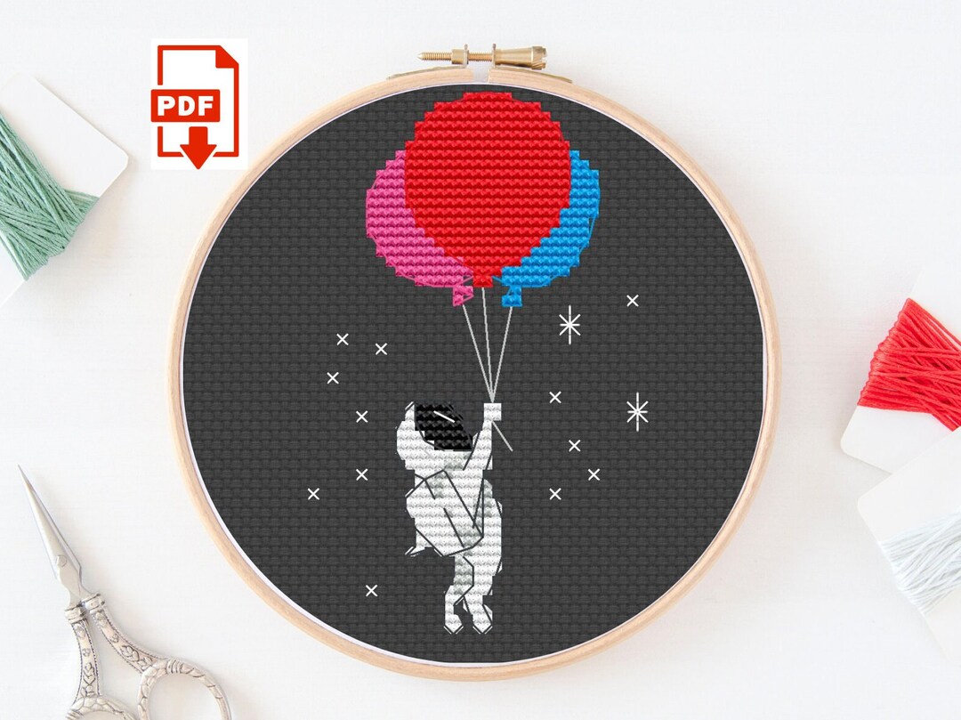 Astronaut Little Cross Stitch Pattern - Spaceman With Balloon Simple ...
