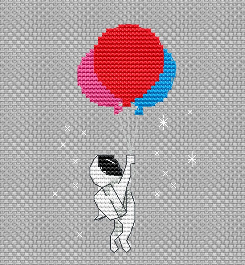 Astronaut Little Cross Stitch Pattern - Spaceman With Balloon Simple ...