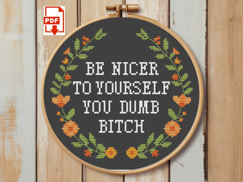 Snarky Cross Stitch Pattern - "be Nicer to Yourself You Dumb Bitch ...