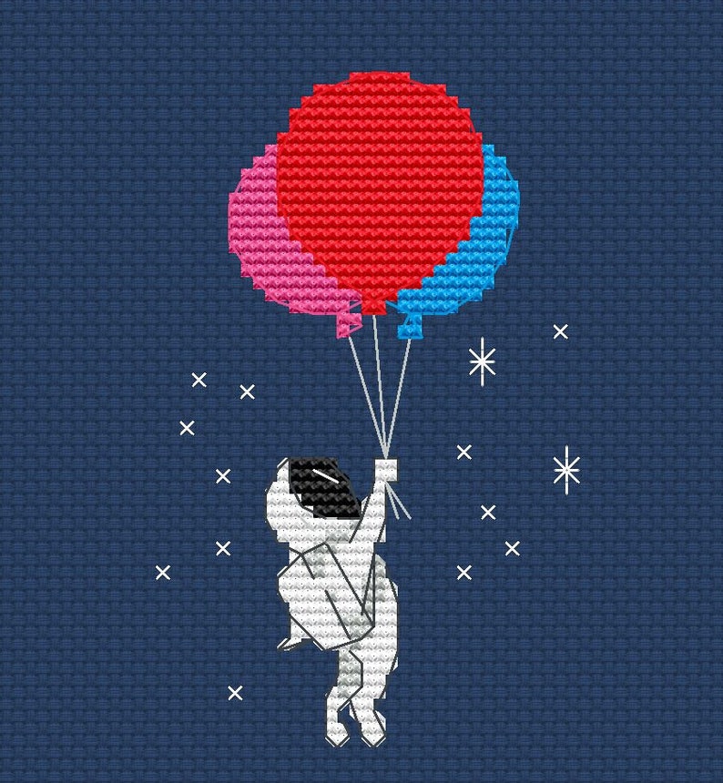 Astronaut Little Cross Stitch Pattern - Spaceman With Balloon Simple ...