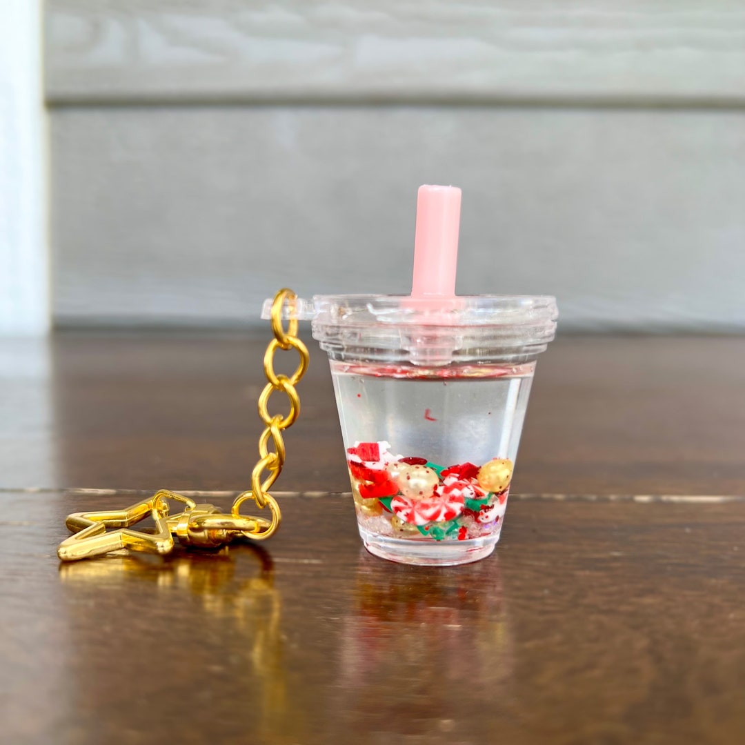 Christmas Cheer Red, Green and Gold Boba Coffee Shaker Holiday Keychain ...