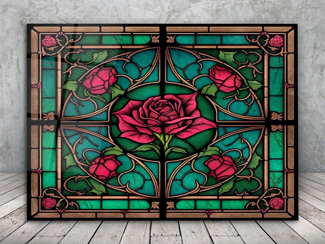Stained Red Rose Wall Decor-rose Wall Art-flower Home Decor-tempered ...