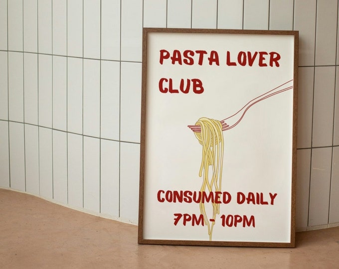 Preppy Pasta Print Spaghetti Wall Art Pasta Poster Hand Drawn Kitchen ...