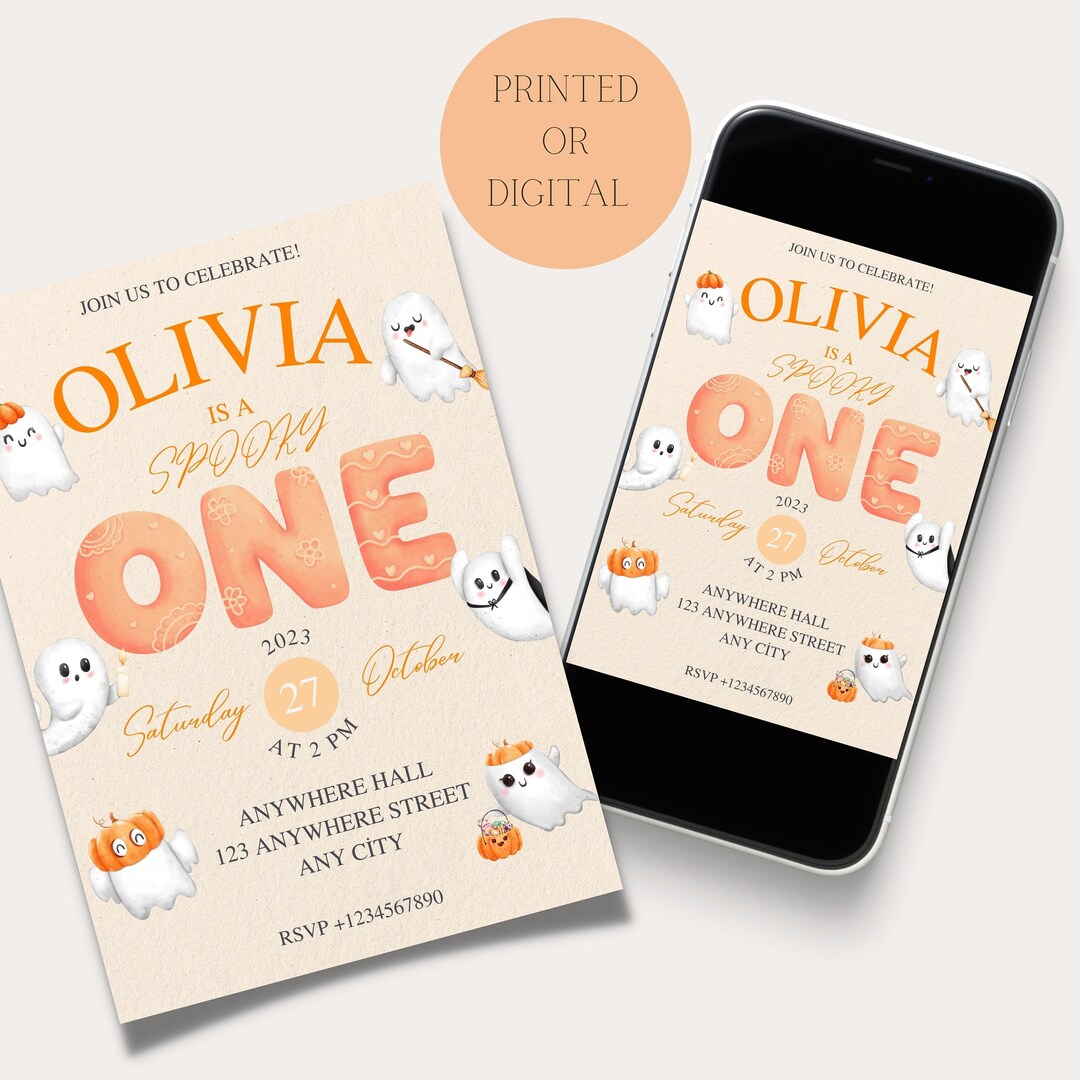 Editable Halloween Cute Ghost Birthday Invitation Spooky One - Etsy