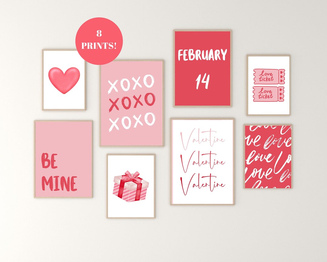 Valentines Day Decor Set of 8 Printables, Valentine Party Decor, Girls ...