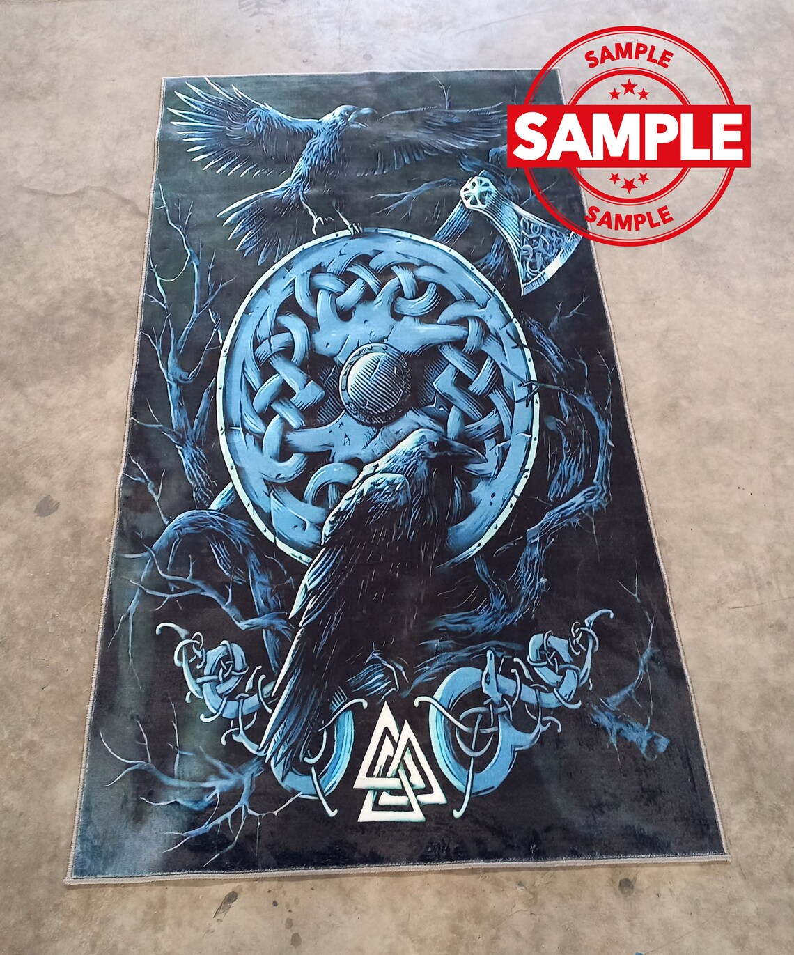 Viking Decor Rug, Valknut Norse Rug,pagan Art Rug, Norse Folk Art Rug ...