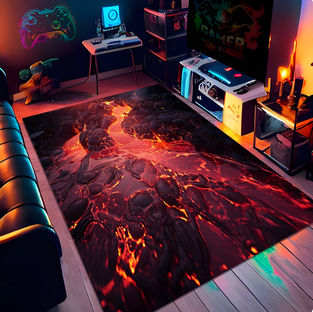 Lava Themed Rug, Volcanic Rug, Flame Rug, Magma Rug, Cool Rug, Office ...