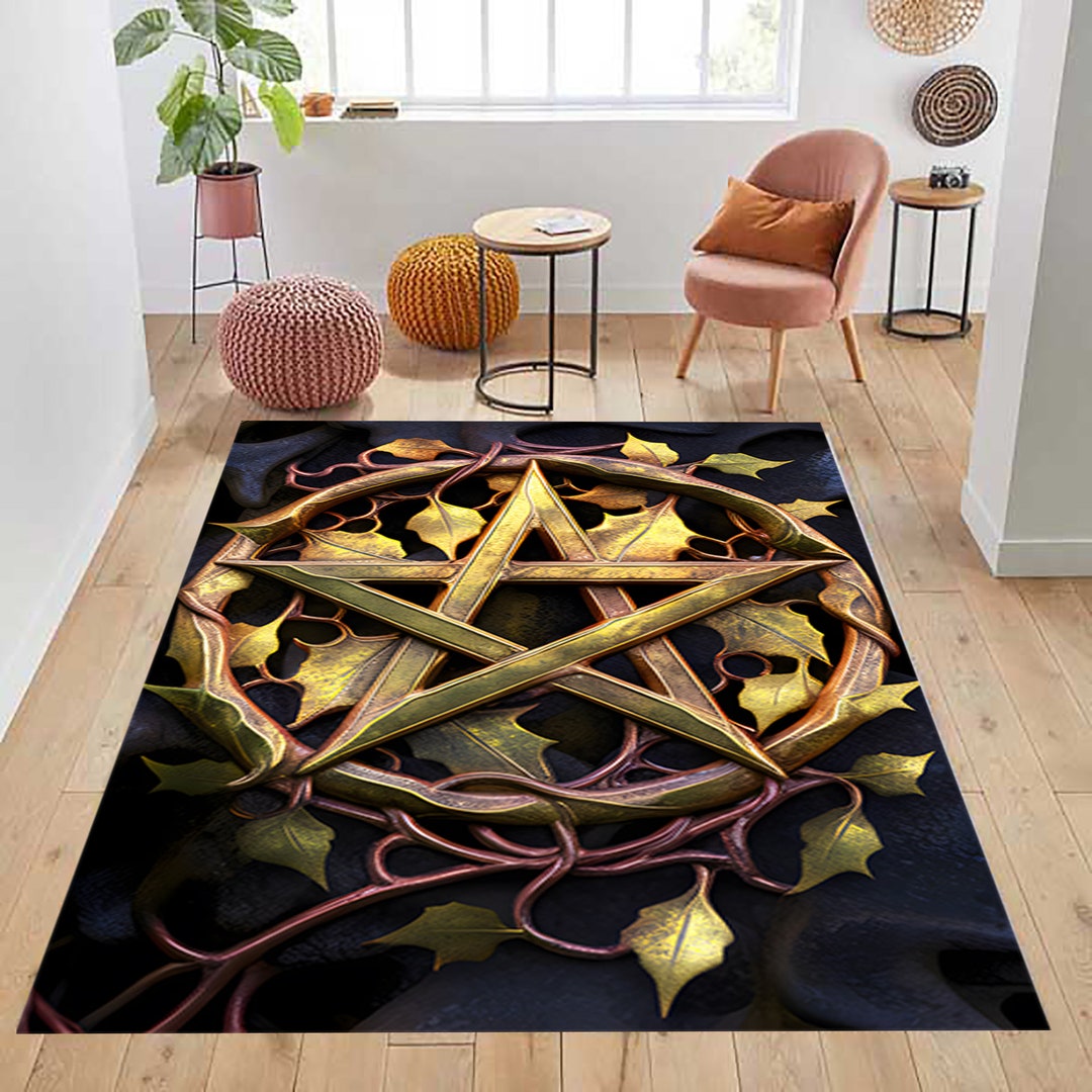 Pentagram Rug,gothic Pentagram Rug,autumn Rug,gold Leaf Rug,pentacle ...