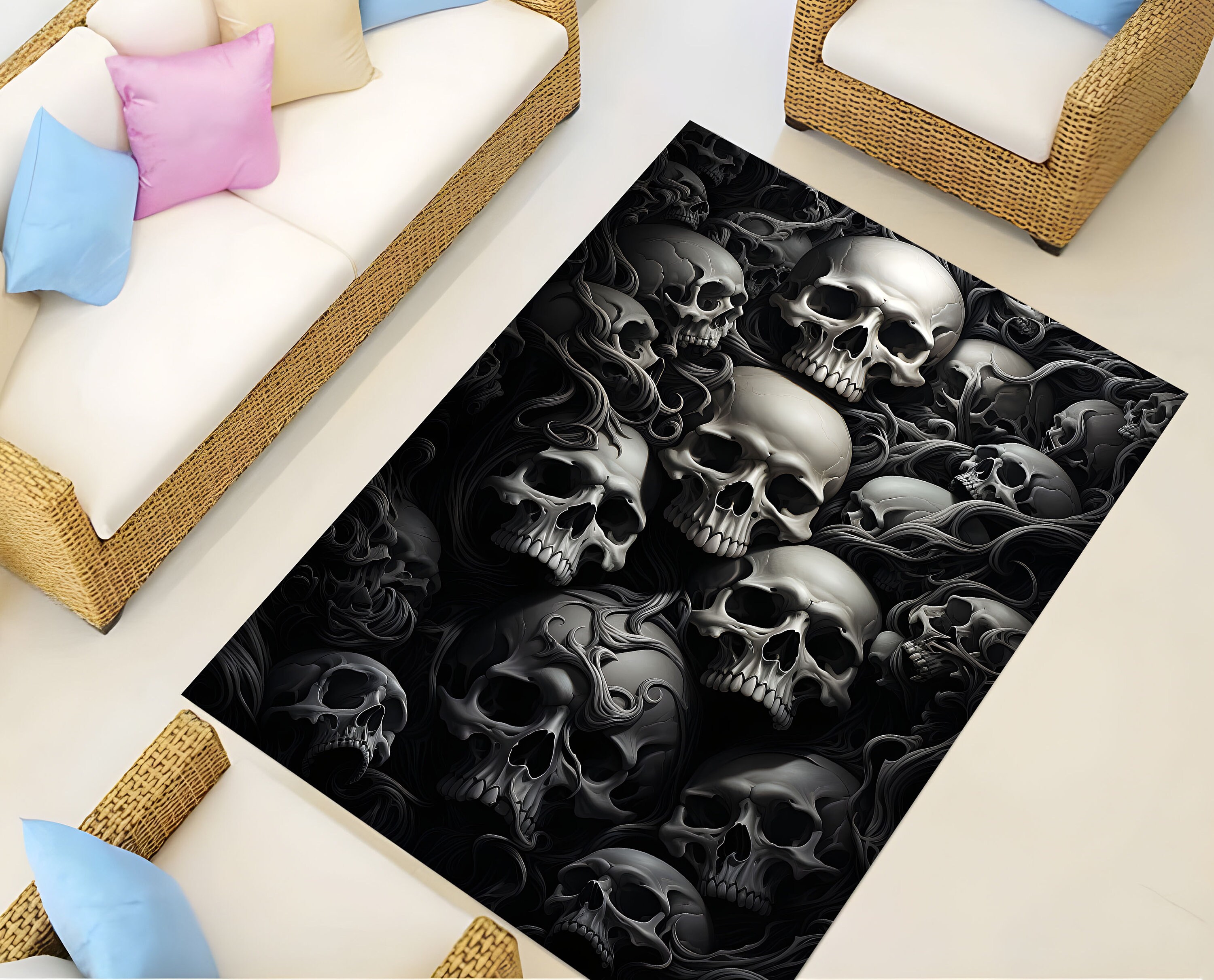 Skull Rugskull Cemetery Rug Grey Rug Themed Rugcool - Etsy