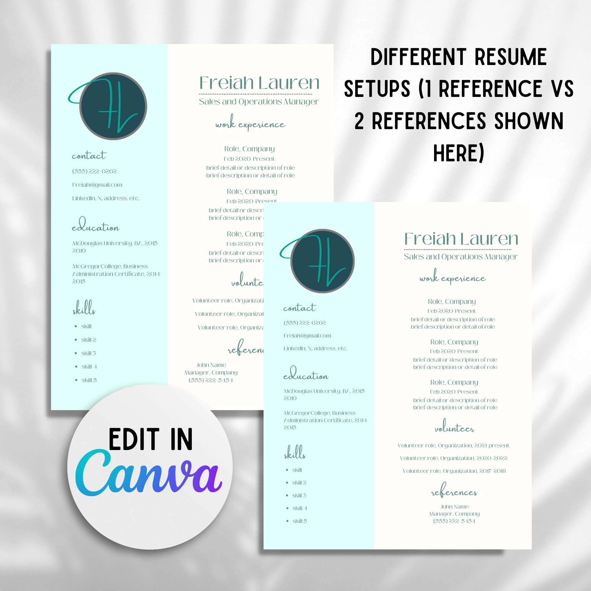 TEAL MONOGRAM RESUME Template | Use Canva to Make This Your Own! Land ...