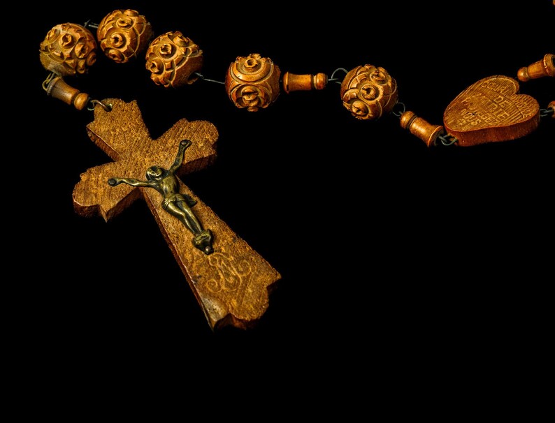 Large Antique Wooden Rosary With Circle Dot Design -souvenir De Notre ...