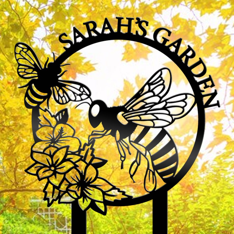 Honey Bee Garden Metal Sign Stake: Powder Coated Garden Decor - Etsy
