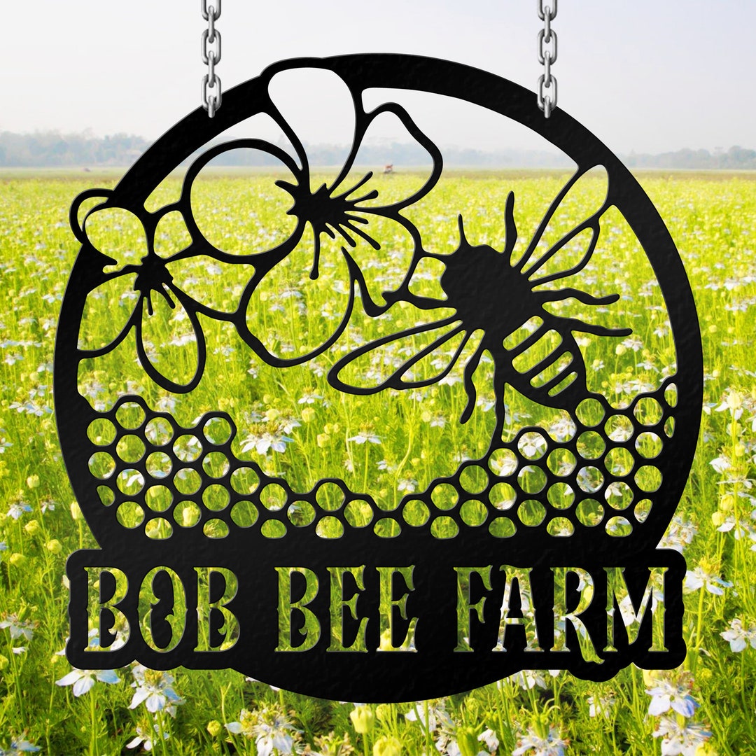 Bees Outdoor Metal Sign, Personalized Honey Bee Sign, Bee Wall Art ...