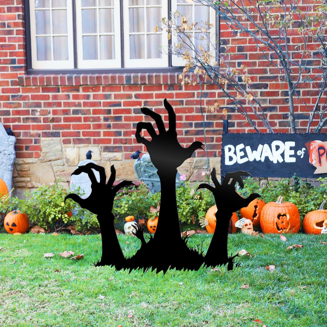 Zombie Hands Silhouette Halloween Metal Stakes, Halloween Lawn ...