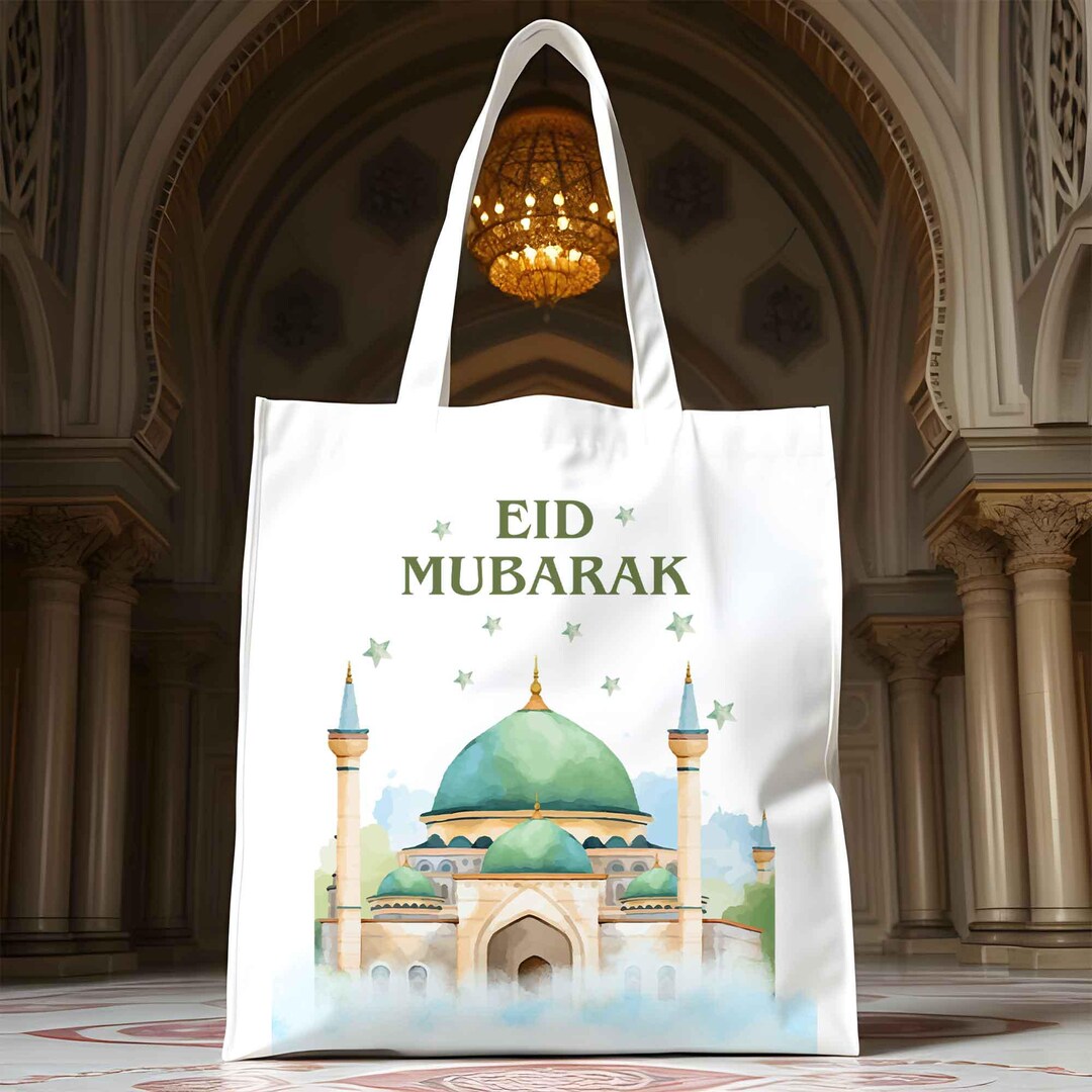 Eid Mubarak Printed Tote Bags - Elegant Mosque Theme Shoulder Bags ...