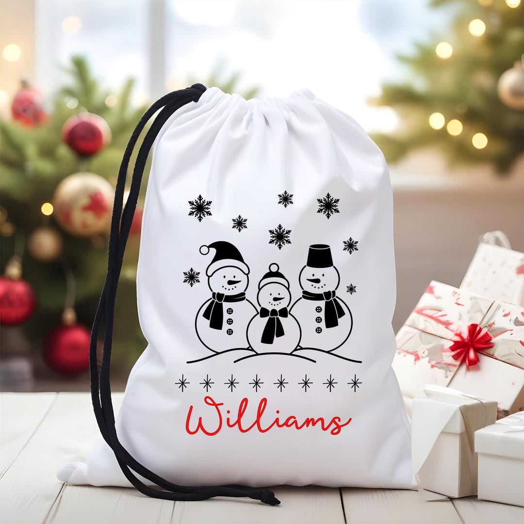 Personalized Snow Man Christmas Bag, Stocking Santa Sack Gift Bag ...