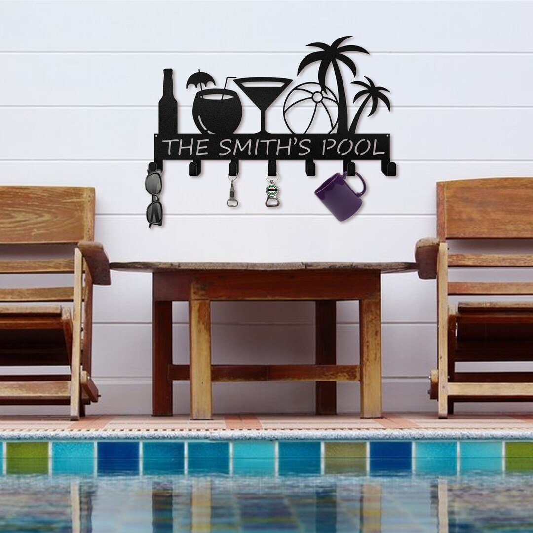 Poolside Metal Key Holder - Beach Theme Key Rack - Beachside Pool Metal ...