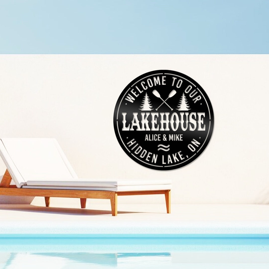 Personalized Family Name Lake House Metal Sign, Christmas Wall Art ...