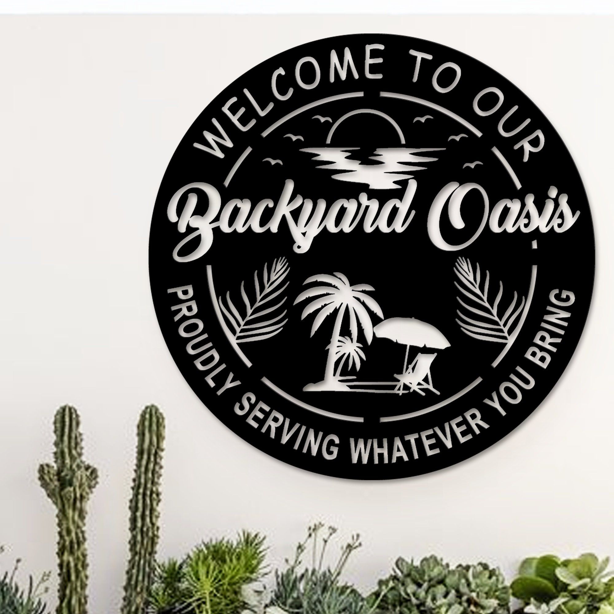 Personalized Backyard Oasis Metal Sign Welcome to Our Backyard Wall ...