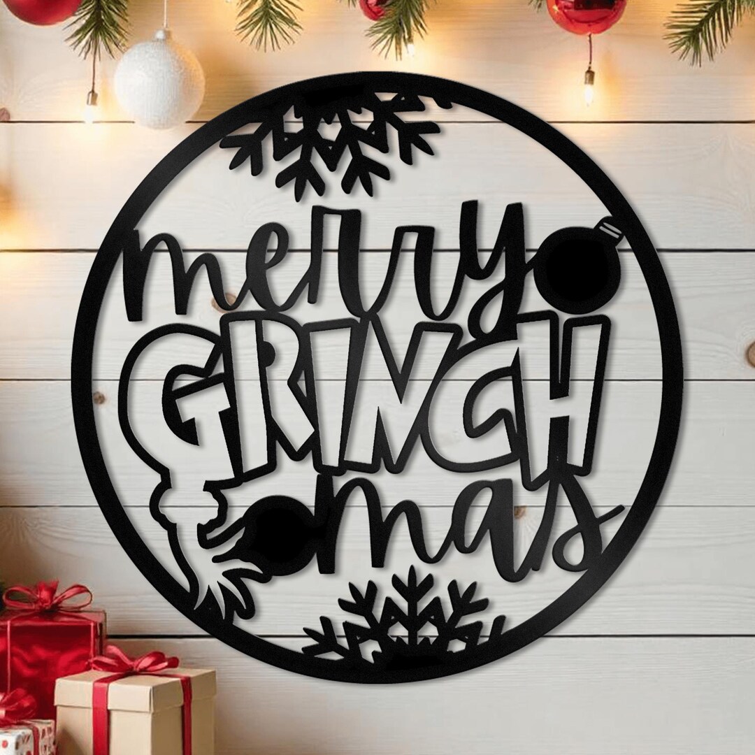 Merry Grinchmas Metal Sign, Grinch Christmas Door Hanger, Holiday Wall ...