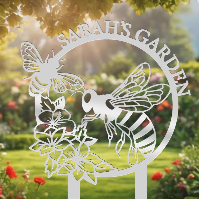 Honey Bee Garden Metal Sign Stake: Powder Coated Garden Decor - Etsy
