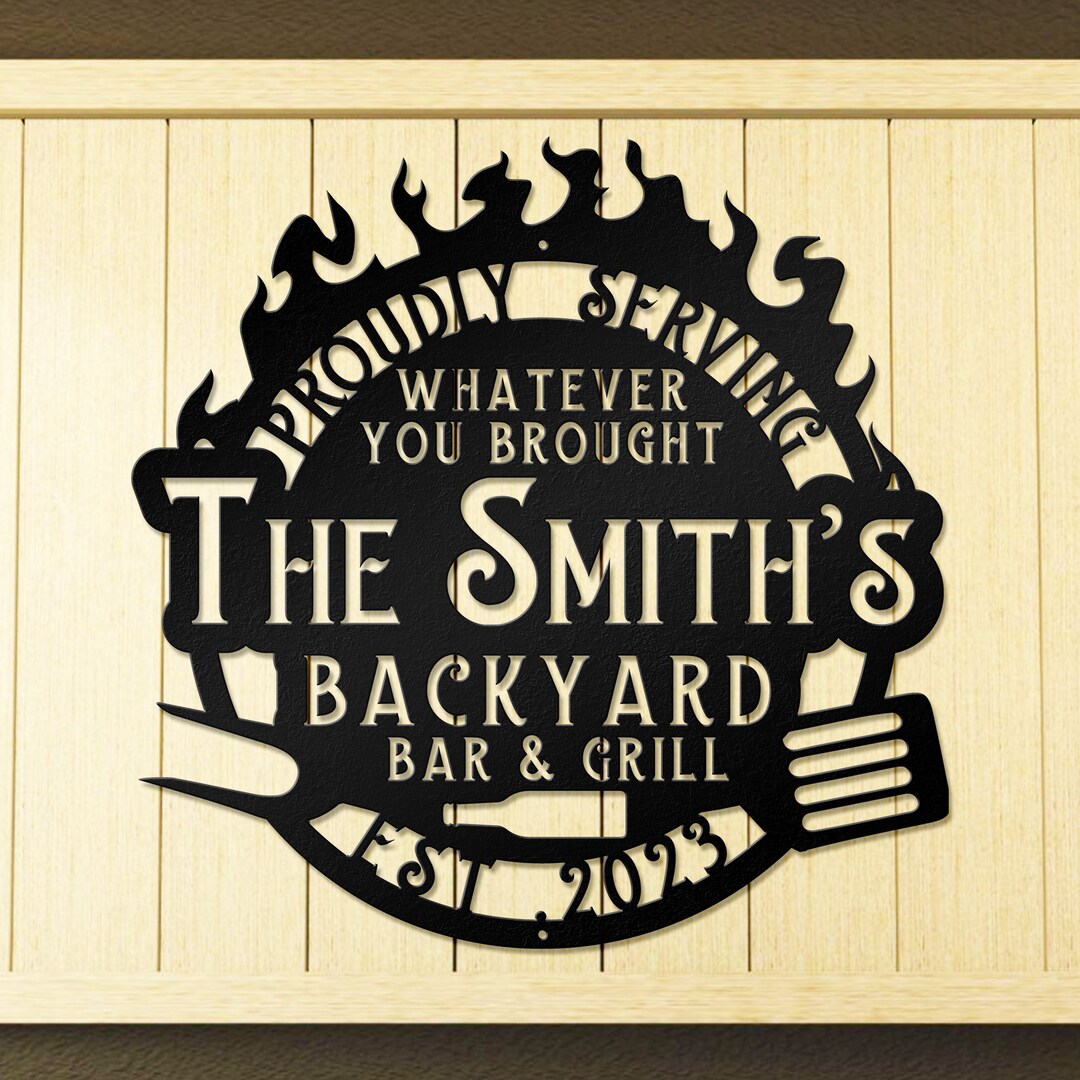 Personalized Flaming BBQ Sign, BBQ Smoker and Grill Sign, Gift for ...