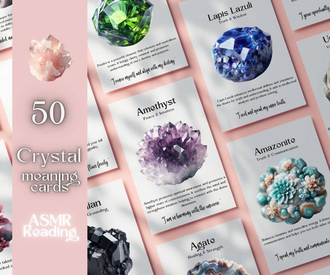 50 Editable Crystal Meaning Cards, Printable Gemstone Meaning Cards ...