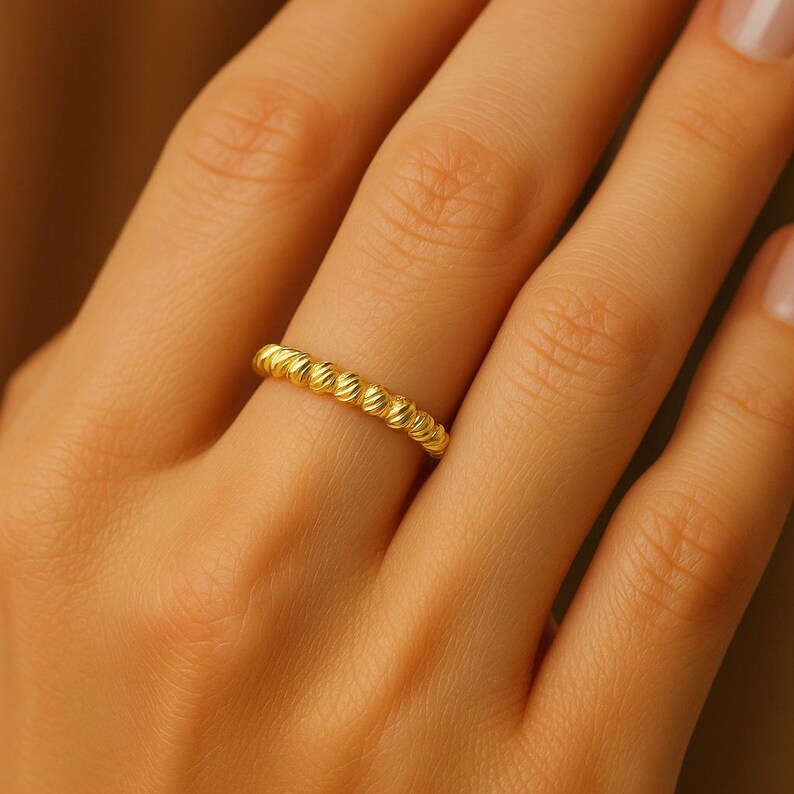 22K Solid Gold Stackable Ring, Dorica Ring, Beaded Ring, Gold Ball Ring ...