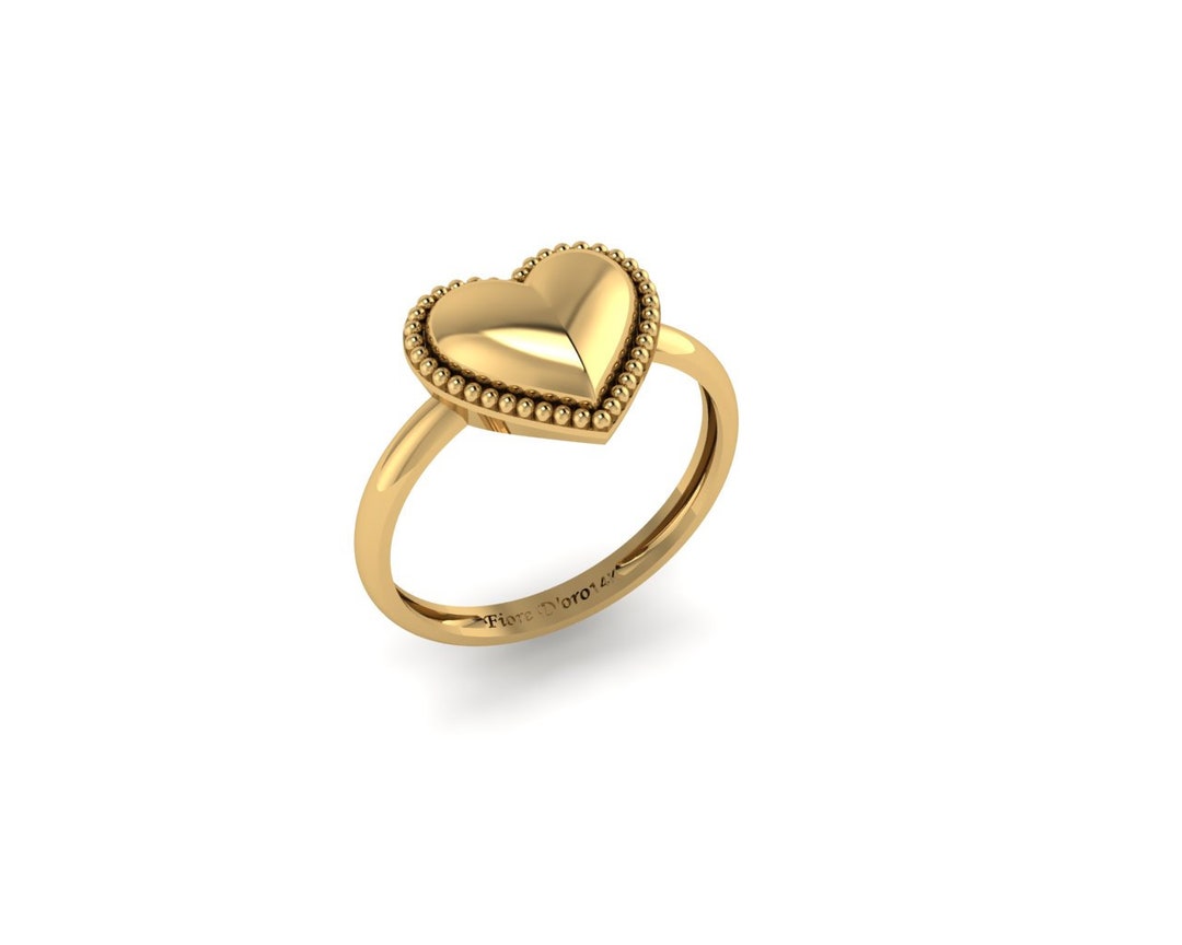 14K Solid Gold Puffed Heart Ring, Personalized Heart Ring, Personalized ...