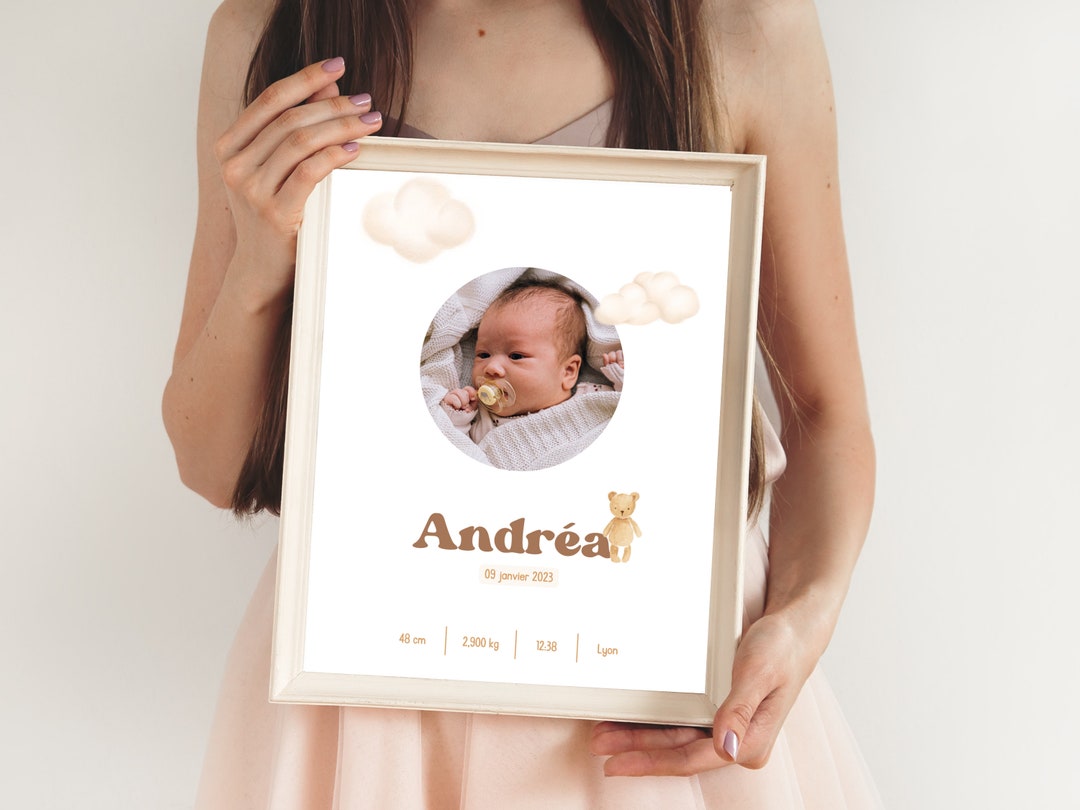 Personalized Birth Poster beige Photo Baby - Etsy