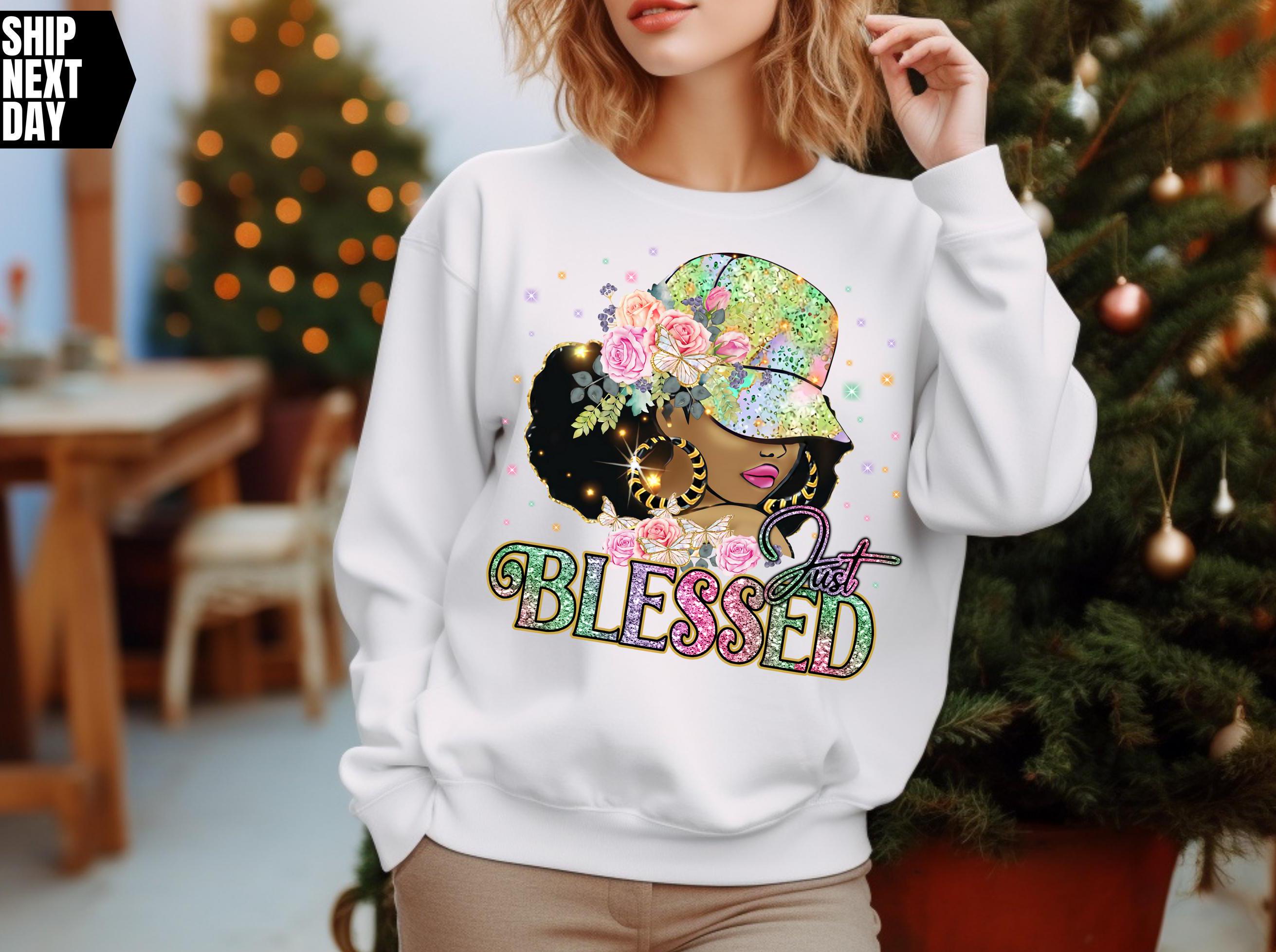 Just Blessed Afro Woman Shirt, Black Queen Faith Tee, Melanin Floral ...