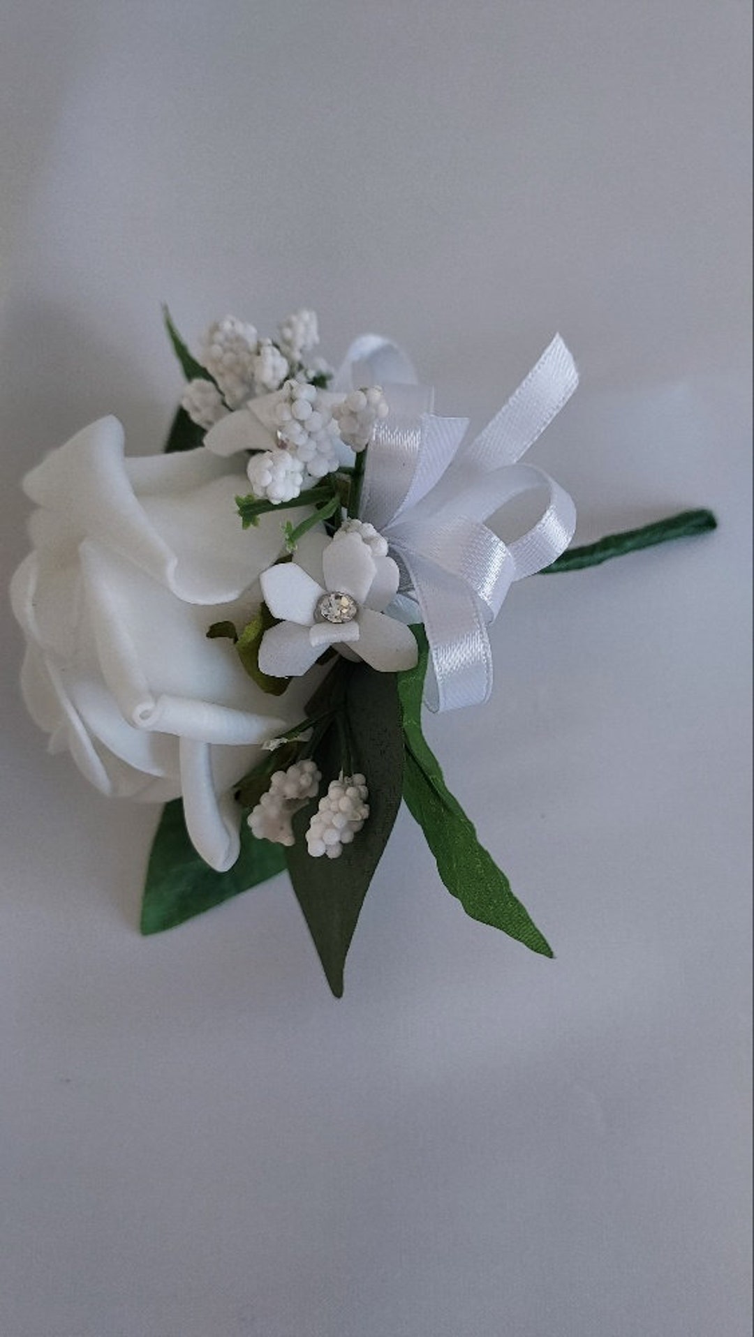 White Foam Rose and Gyp Buttonhole With Diamante Daisy Flower - Etsy
