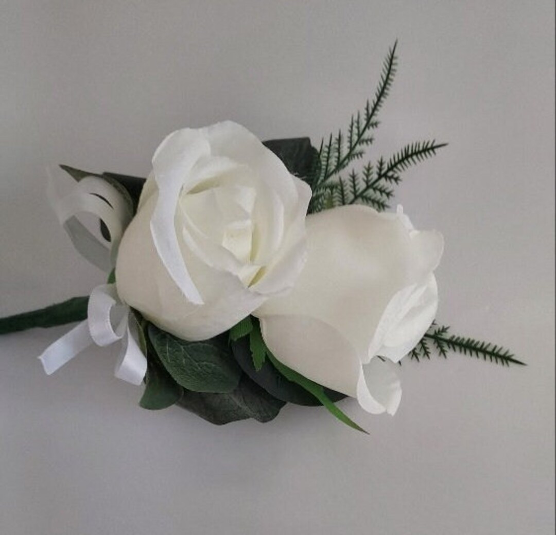 Silk Double White Rose Wedding Buttonhole - Etsy