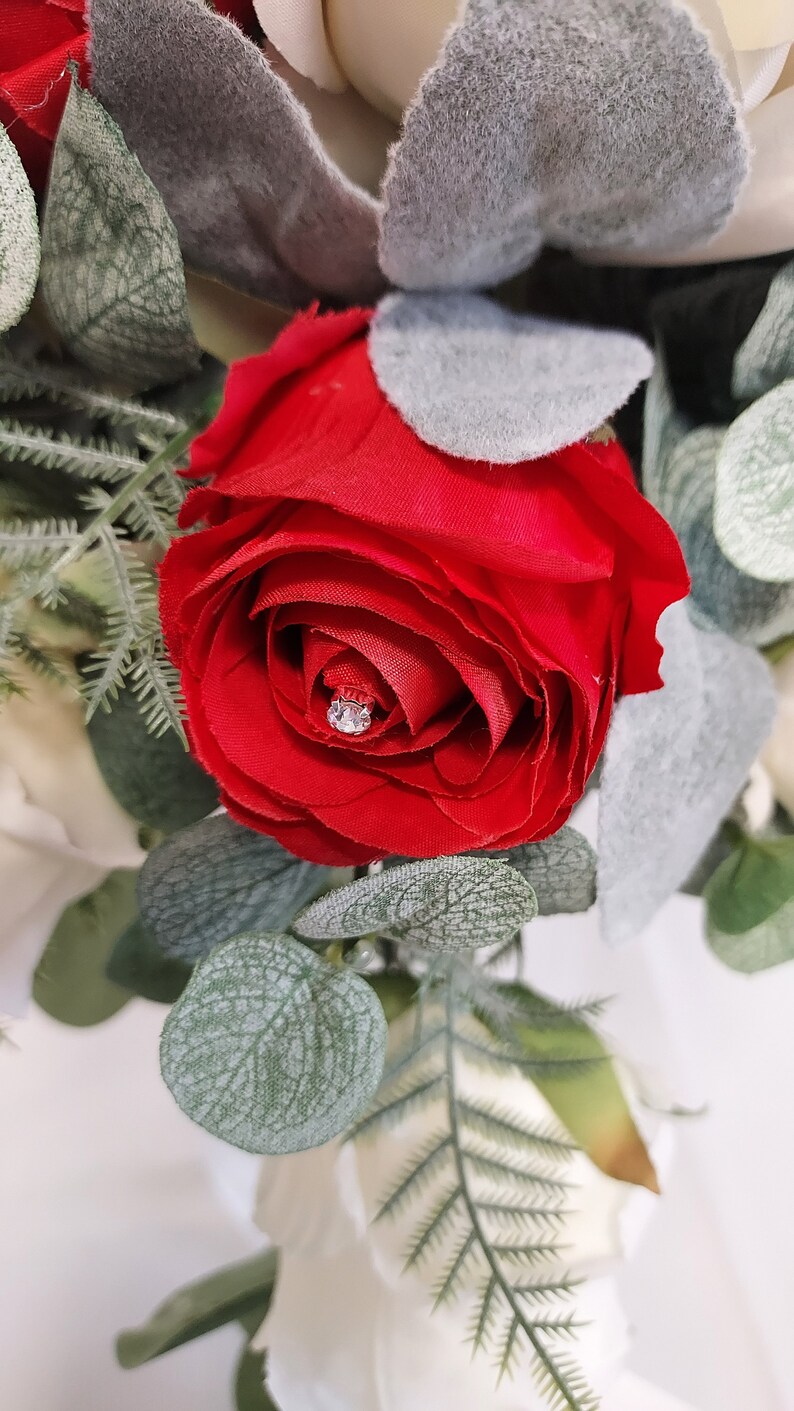 Dramatic Red Rose and Ivory Cascade Bridal Bouquet, Classic and Classy ...