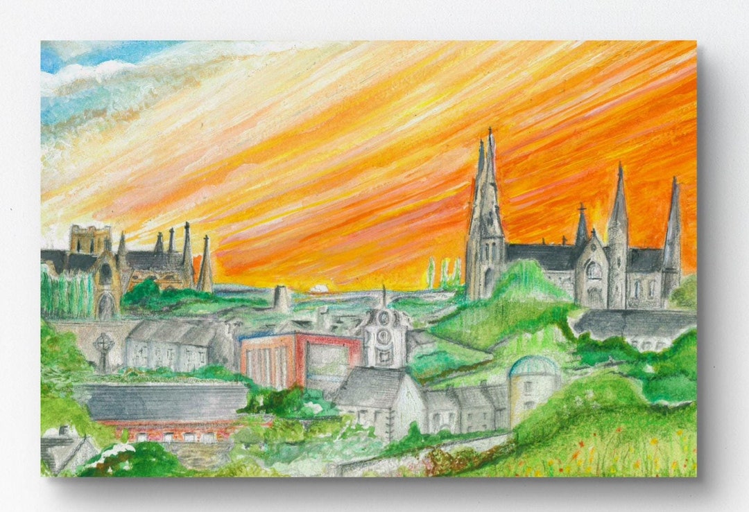 Armagh Under an Orange Sky, Original Watercolour Painting, Art Print ...