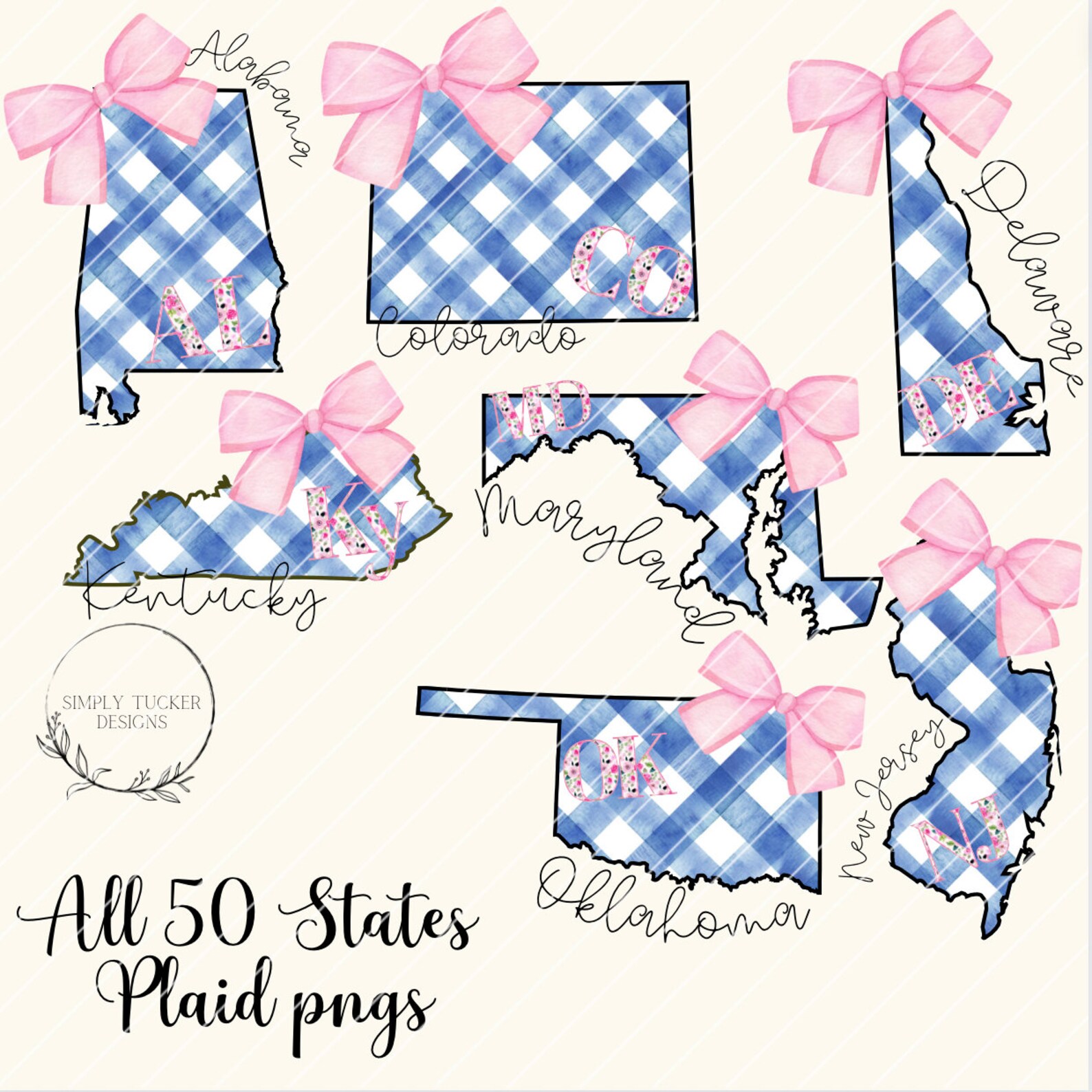 50 States Plaid Pngs Pink Bow States Design All 50 States Shirt Designs ...