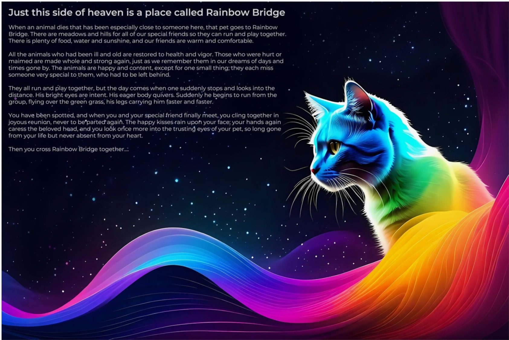 Rainbow Bridge Cat Memorial Tribute Horizontal Poster , Rainbow Bridge ...